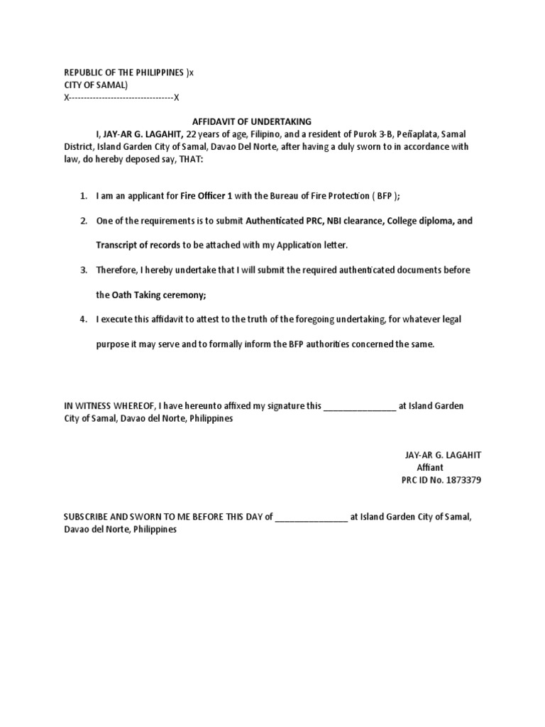 Affidavit of Undertaking Lagahit | PDF