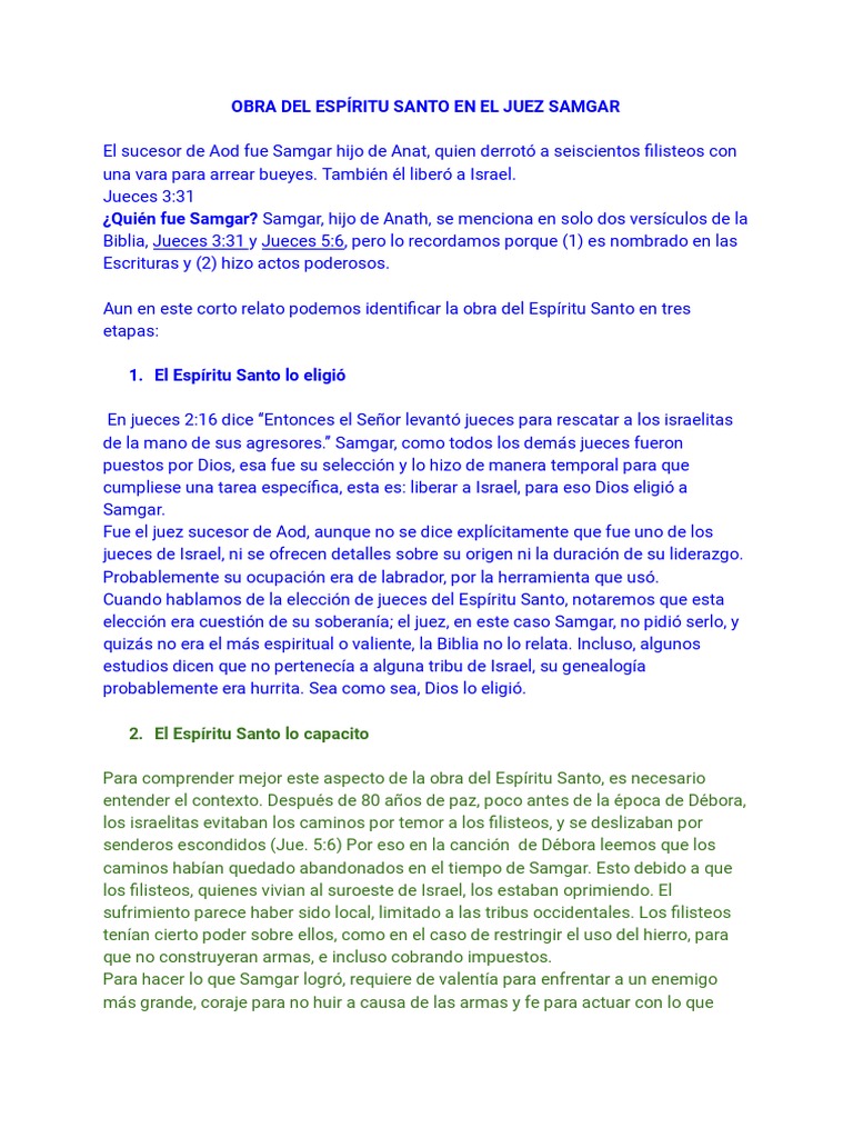 Obra Del Espíritu Santo en El Juez Samgar | PDF