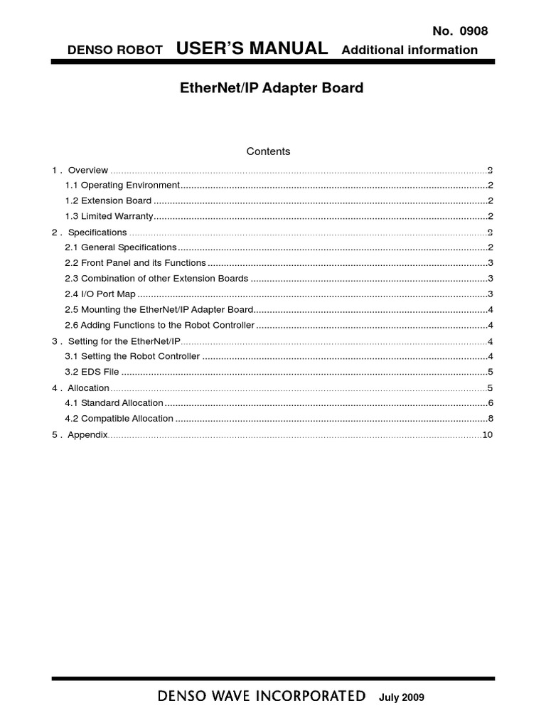 DensoEthernetIPManual (Init Setup) Robo Denso | PDF