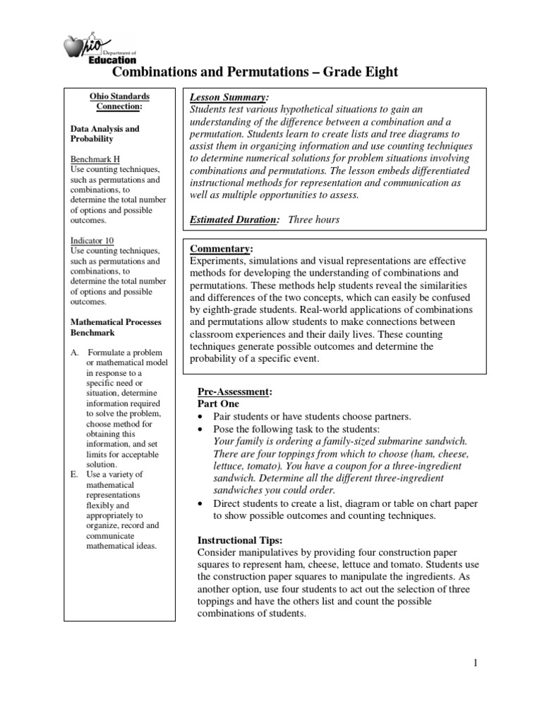 Combinations and Permutations | PDF | Differentiated Instruction ...