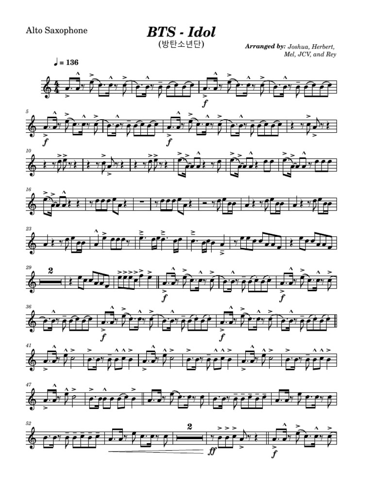 (Score) BTS-Idol-Alto - Saxophone | PDF | Saxophone