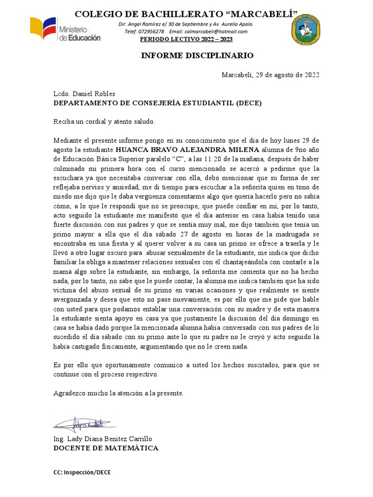 INFORME MILENA HUANCA DÉCIMO C | PDF