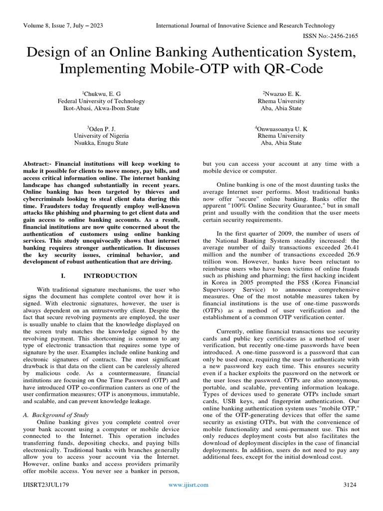 Design of An Online Banking Authentication System, Implementing Mobile-OTP With QR-Code | PDF ...