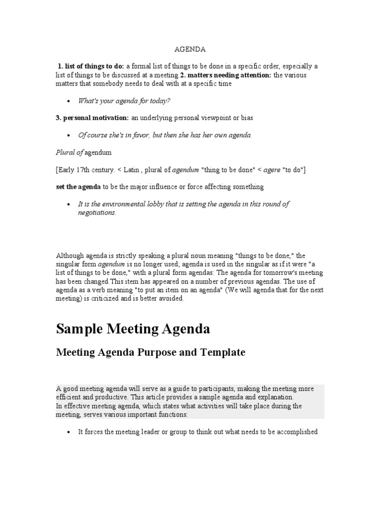 Agenda | Plural | Grammatical Number