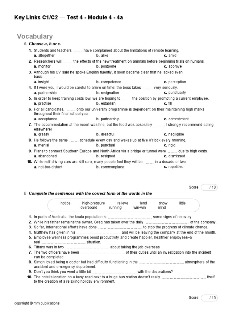 Key Links C1-C2 Test 4 | PDF | Internship | Job Hunting