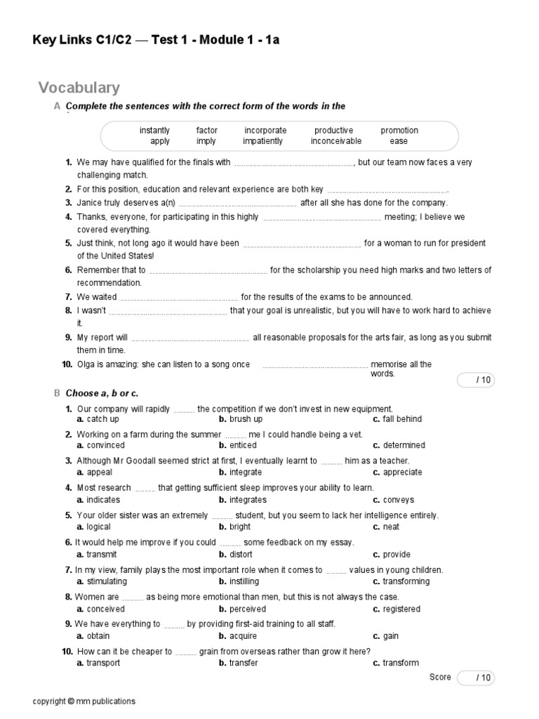 Key Links C1-C2 Test 1 | PDF | Learning | Teachers
