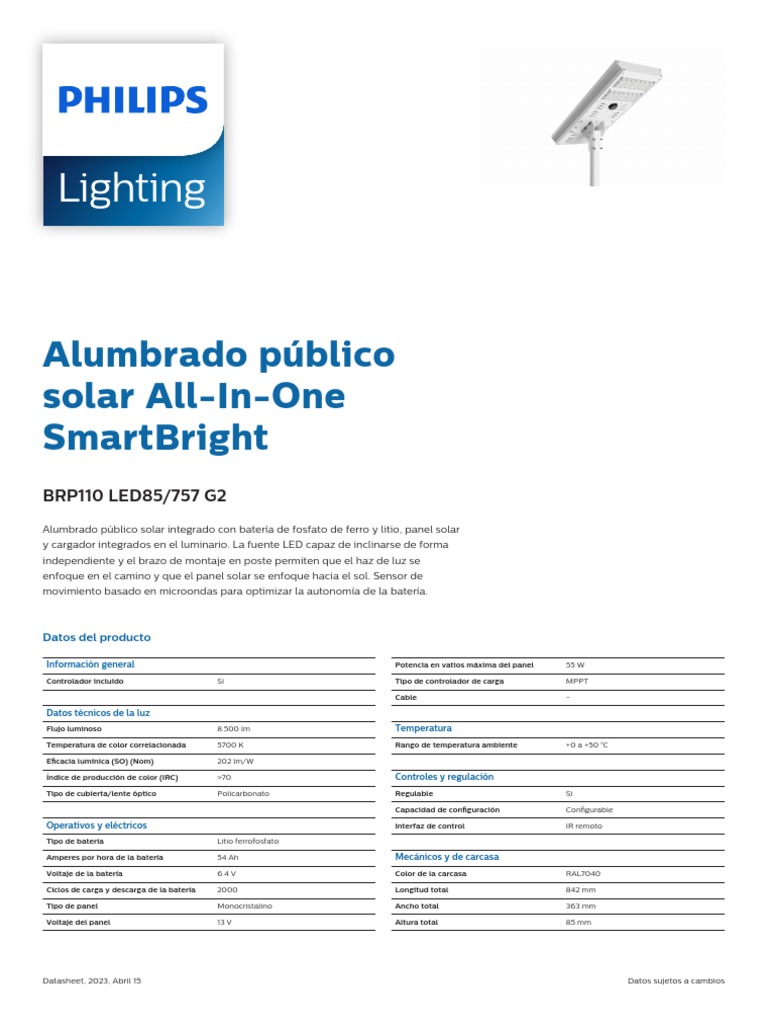 Ficha Técnica Luminaria Solar Brp110 Led85 757 g2 | Descargar gratis PDF | Diodo emisor de luz ...