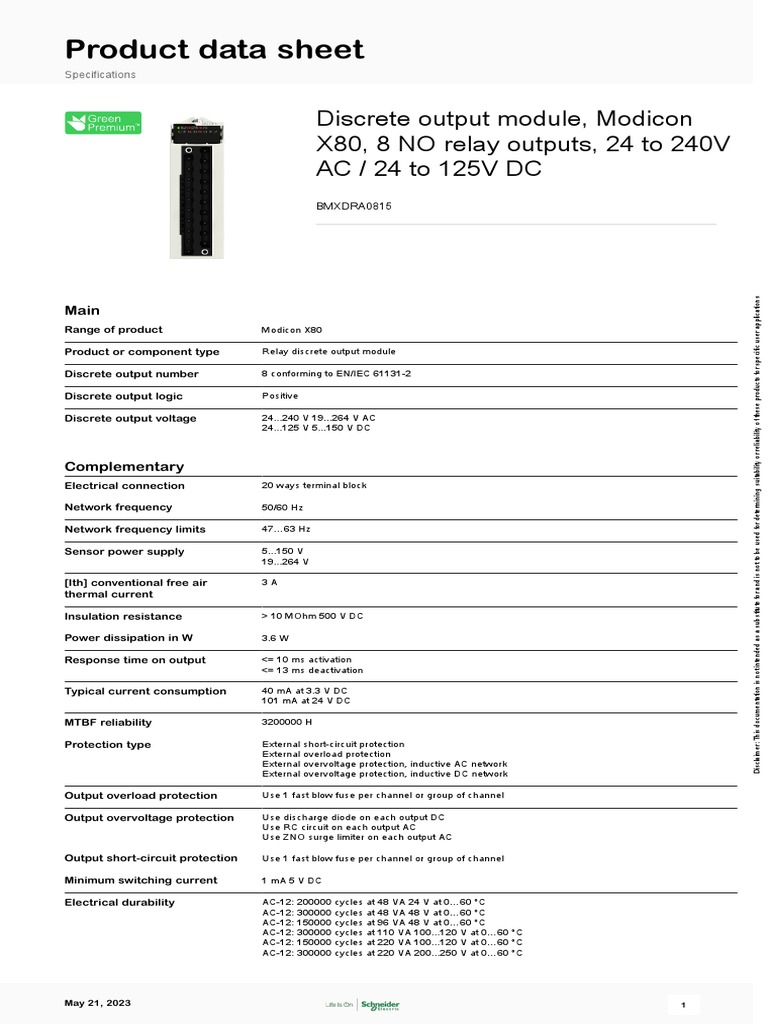 Modicon X80 Modules - BMXDRA0815 | PDF | Programmable Logic Controller | Alternating Current