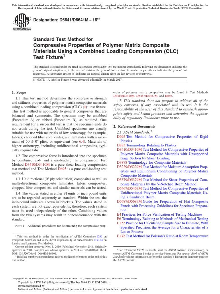 ASTM D6641 - Standard Test Method For Compressive Properties of Polymer ...