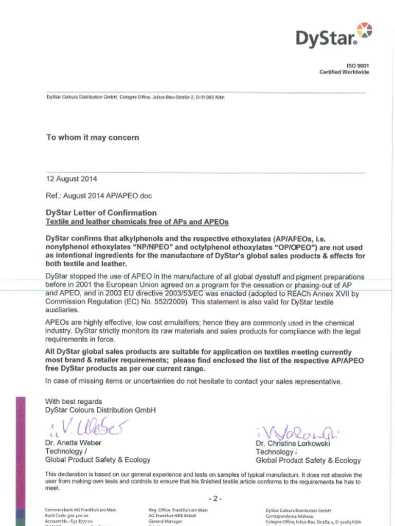 APEO Free Declaration 2014 E 140818 | PDF | Blue | Magenta