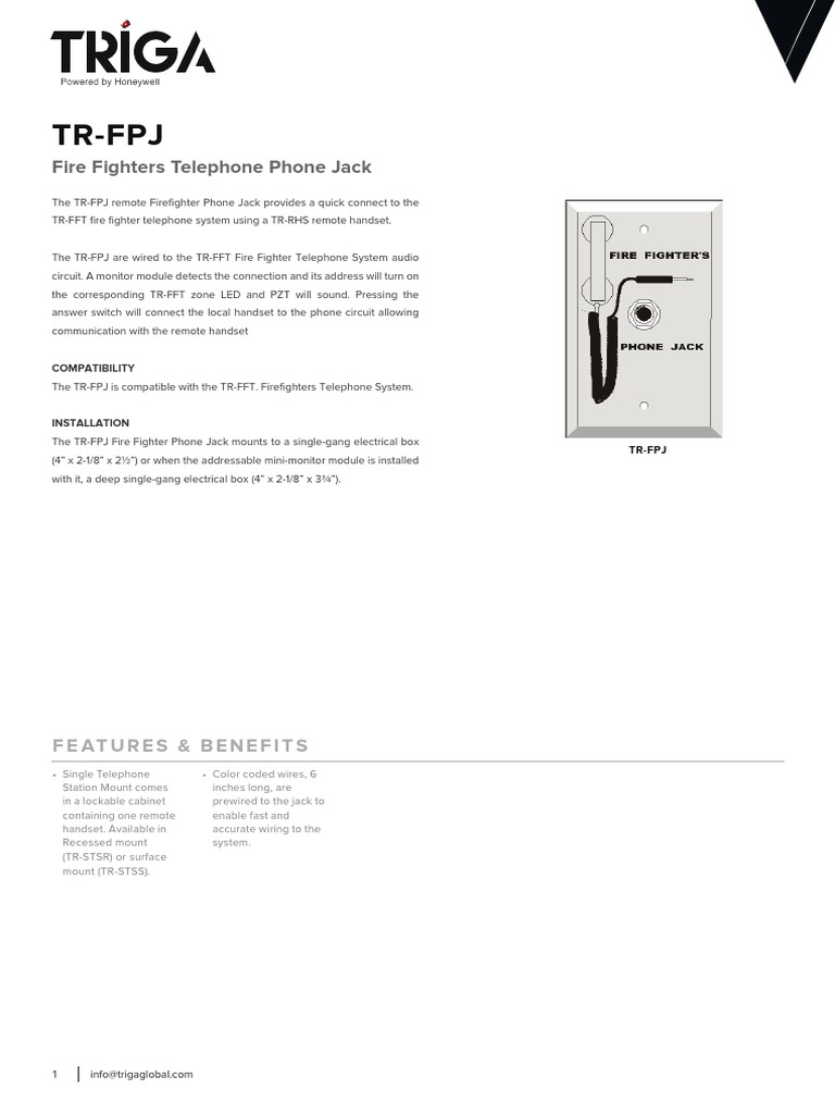Data Sheet - Fire Telephone Jack - TR-FPJ - Triga - UL & FM | PDF ...