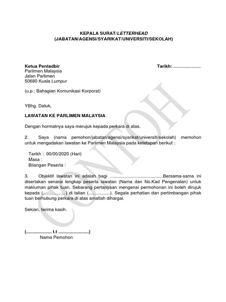 Contoh Permohonan Surat Lawatan | PDF