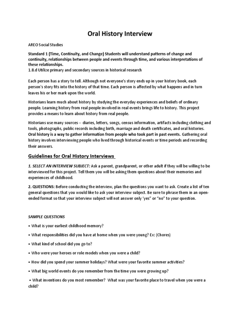 Oral History Interview Project | PDF | Oral History | Traditions