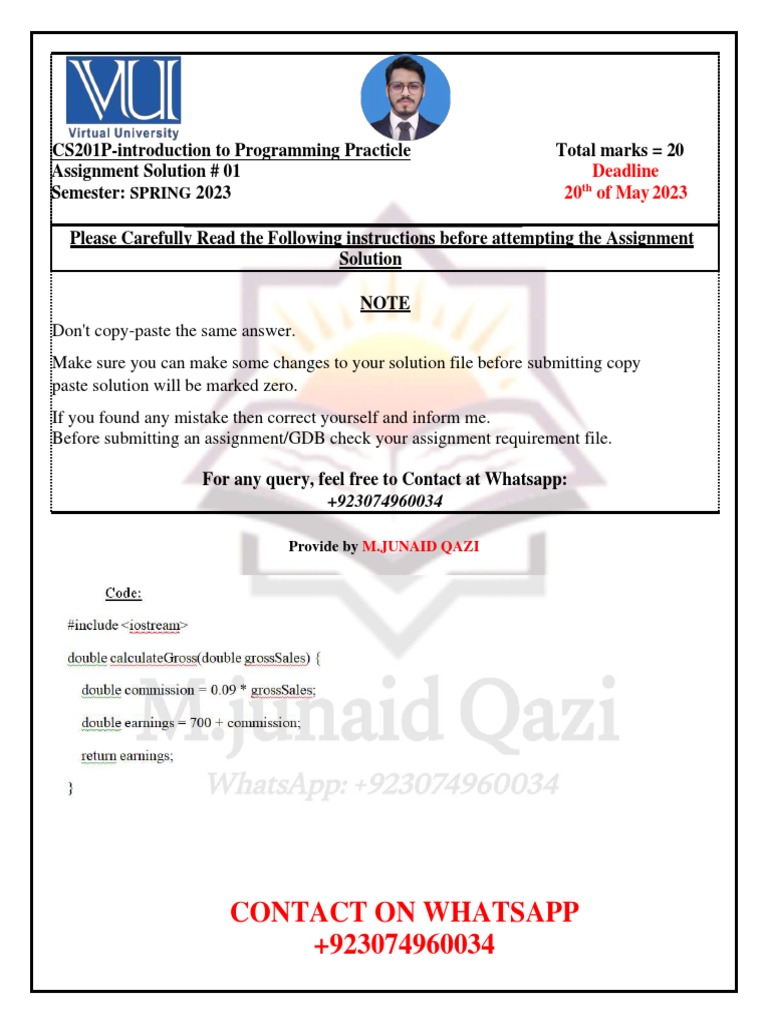 CS201P-Assignment No.1 Solution by M.junaid Qazi | PDF