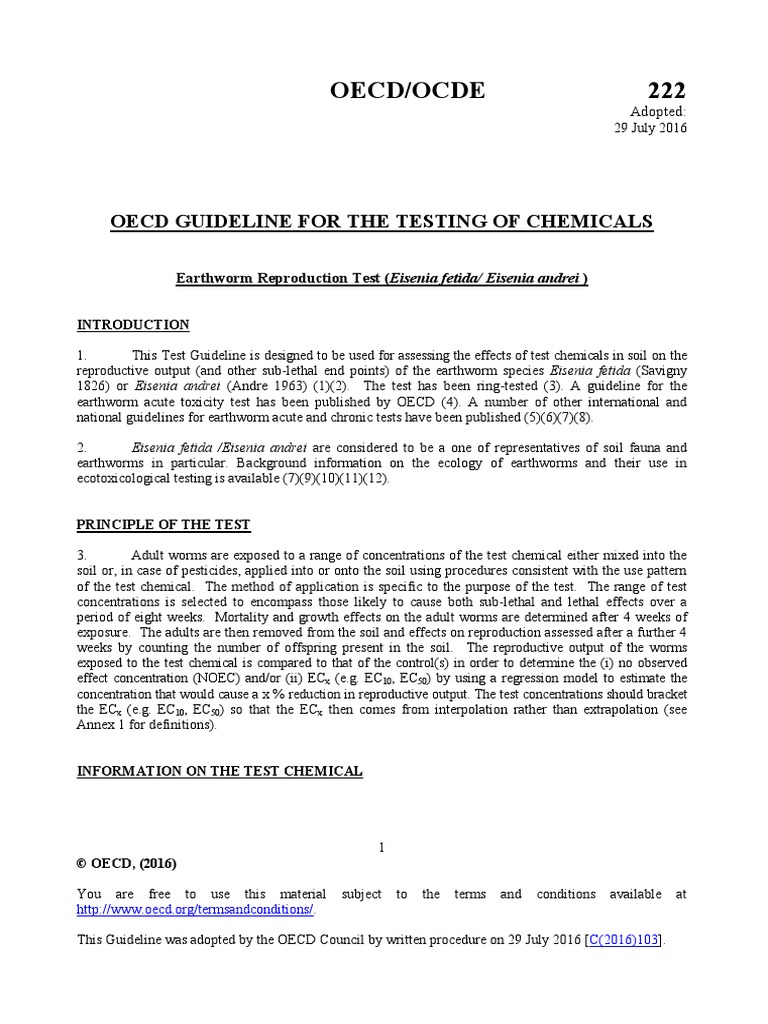 OECD 222 Earthworm Reproduction Test | PDF | Analysis Of Variance ...