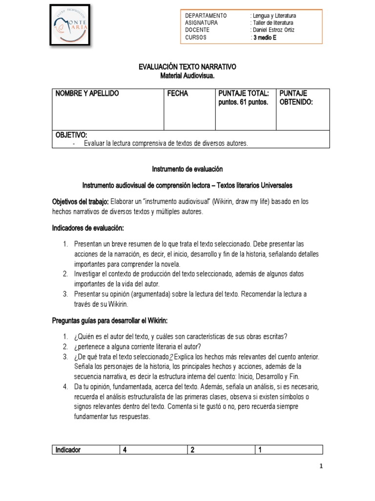 Evaluación Cuentos Hc Pdf Narración Cuentos