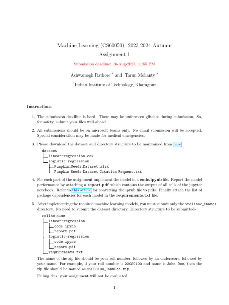 ML Assign1 2023 Updated | PDF | Regression Analysis | Statistical Classification