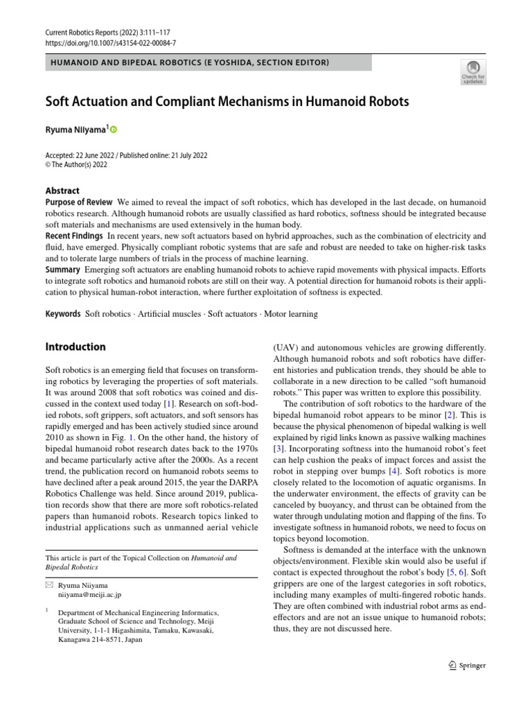 Soft Actuation and Compliant Mechanisms in Humanoid Robots | PDF