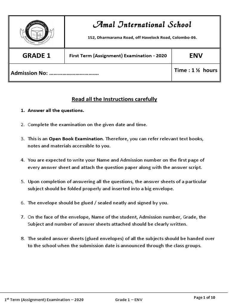 Grade 1 - ENV | PDF