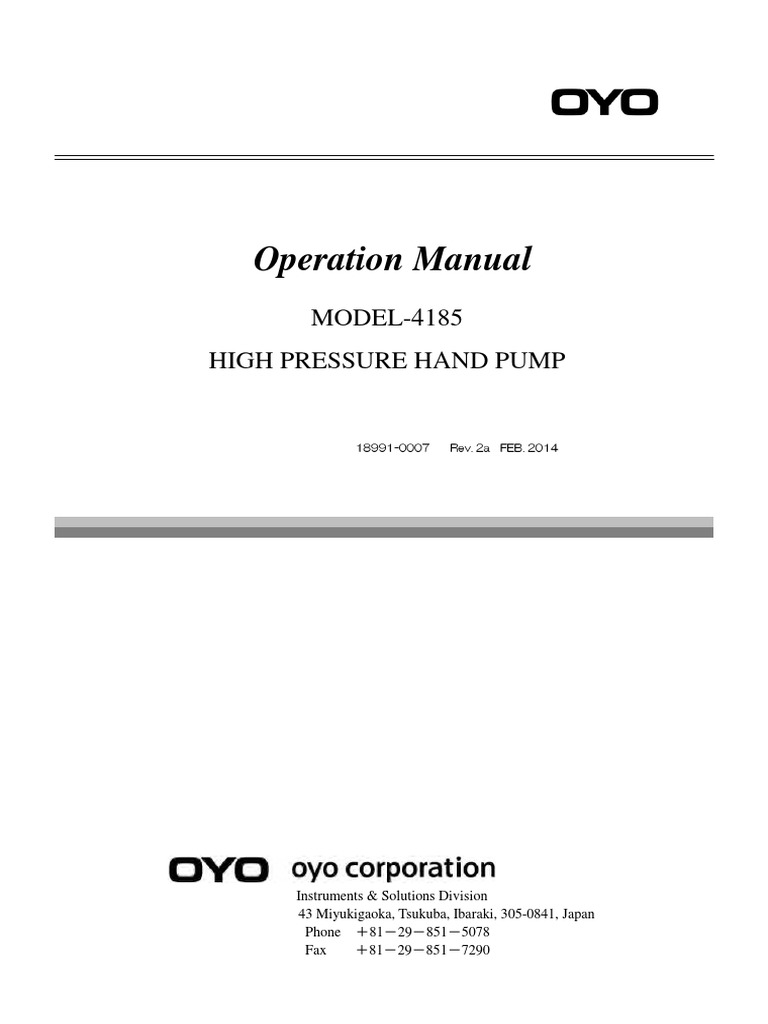 Operation Manual For High Pressure Hand Pump | PDF | Pump | Valve
