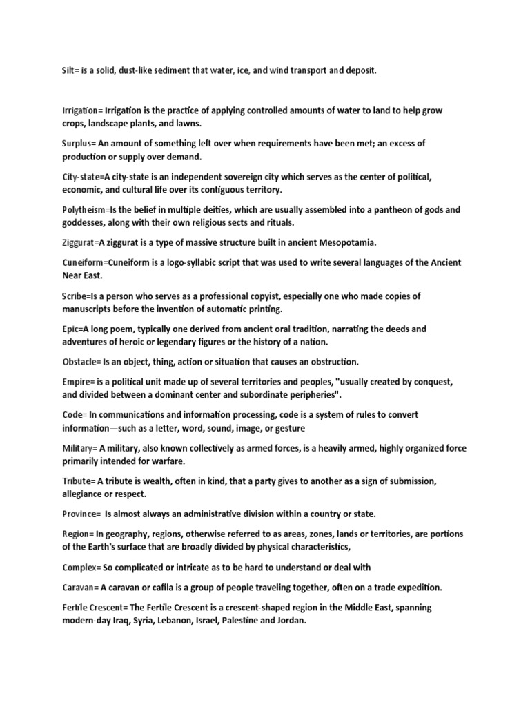 Vocabulary For Mesopotamia | PDF | Mesopotamia | Hammurabi