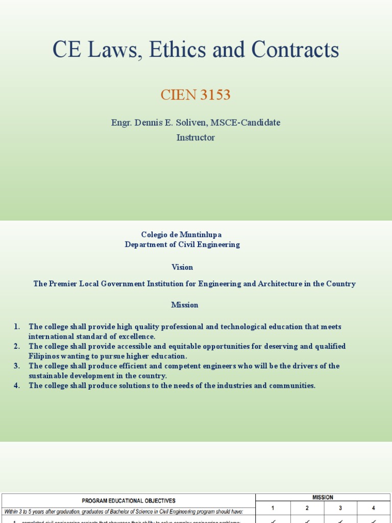 CE Laws Ethics and Contracts Introduction To The Subject | PDF