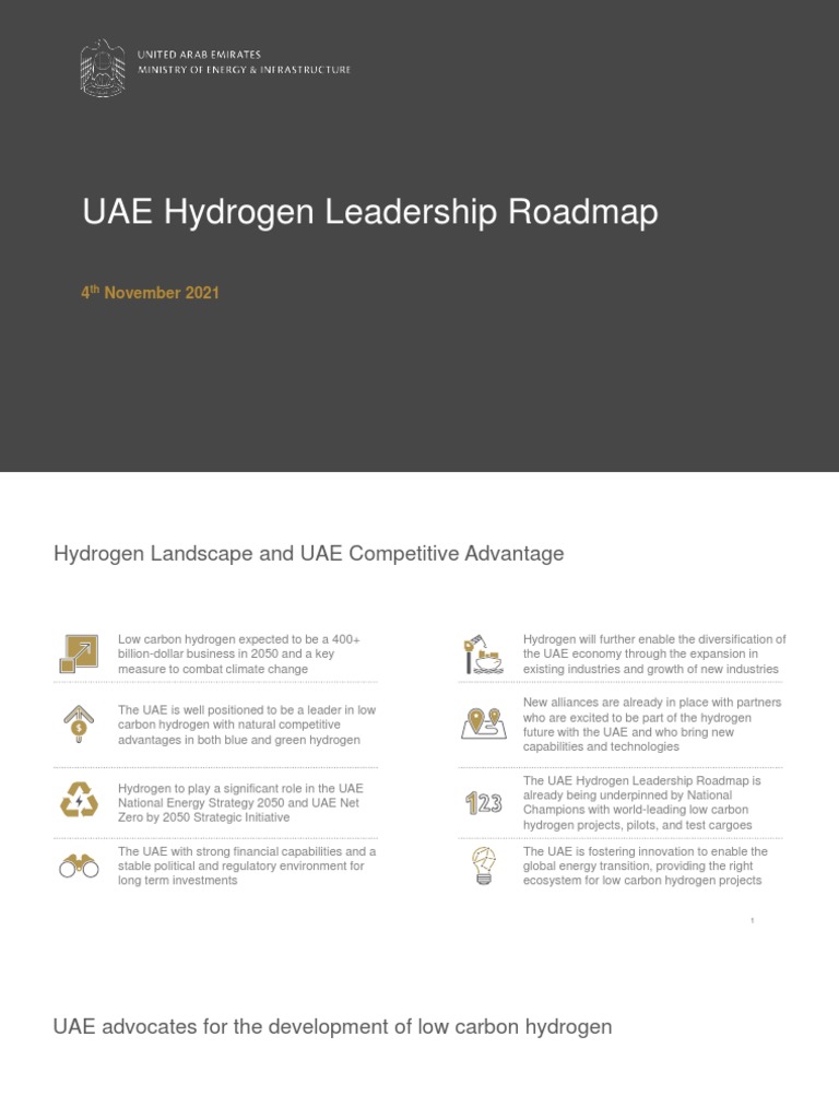 UAE Hydrogen Roadmap - Eng | PDF | Low Carbon Economy | United Arab ...