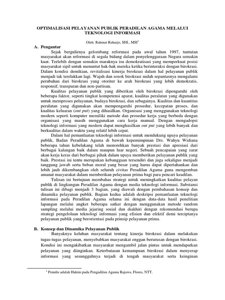 Optimalisasi Pelayanan Publik Peradilan Agama Melalui Teknologi Informasi | PDF | Ilmu Sosial