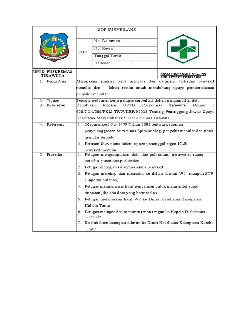SOP Surveilans Penyakit Menular Puskesmas | PDF