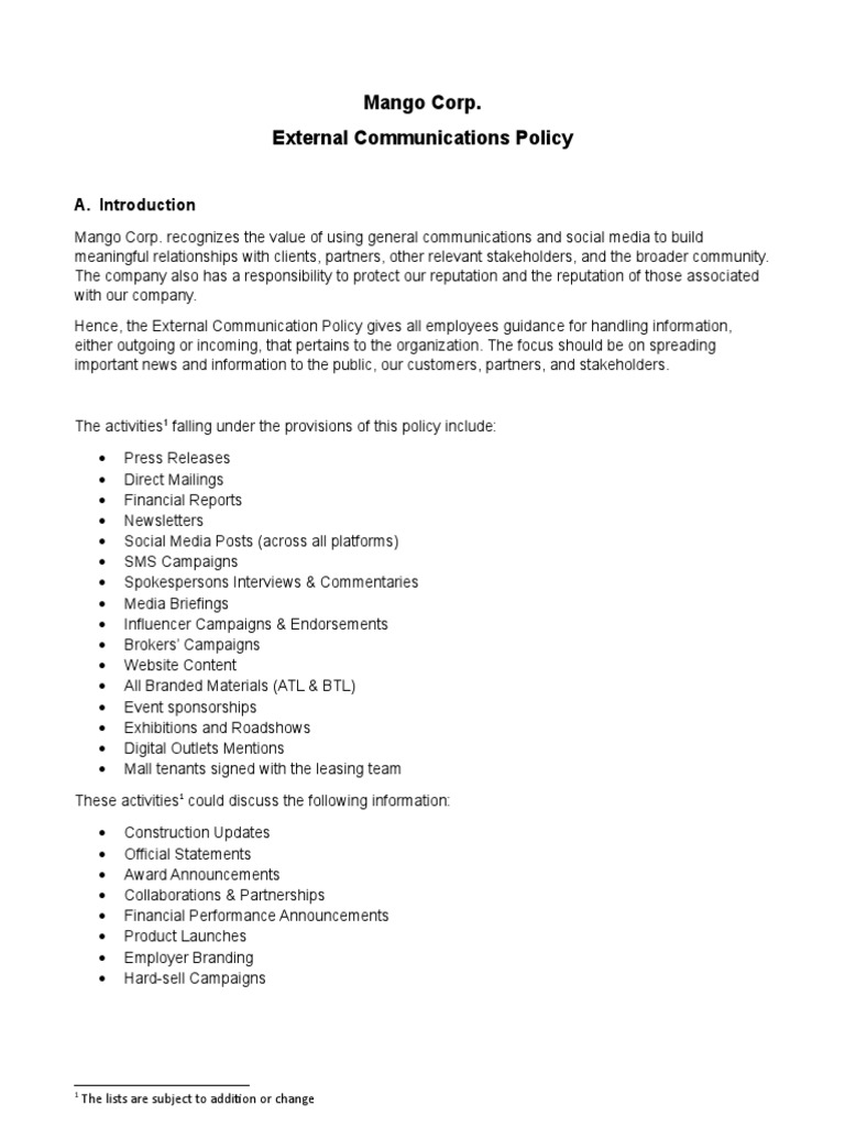 External Communication Policy | PDF
