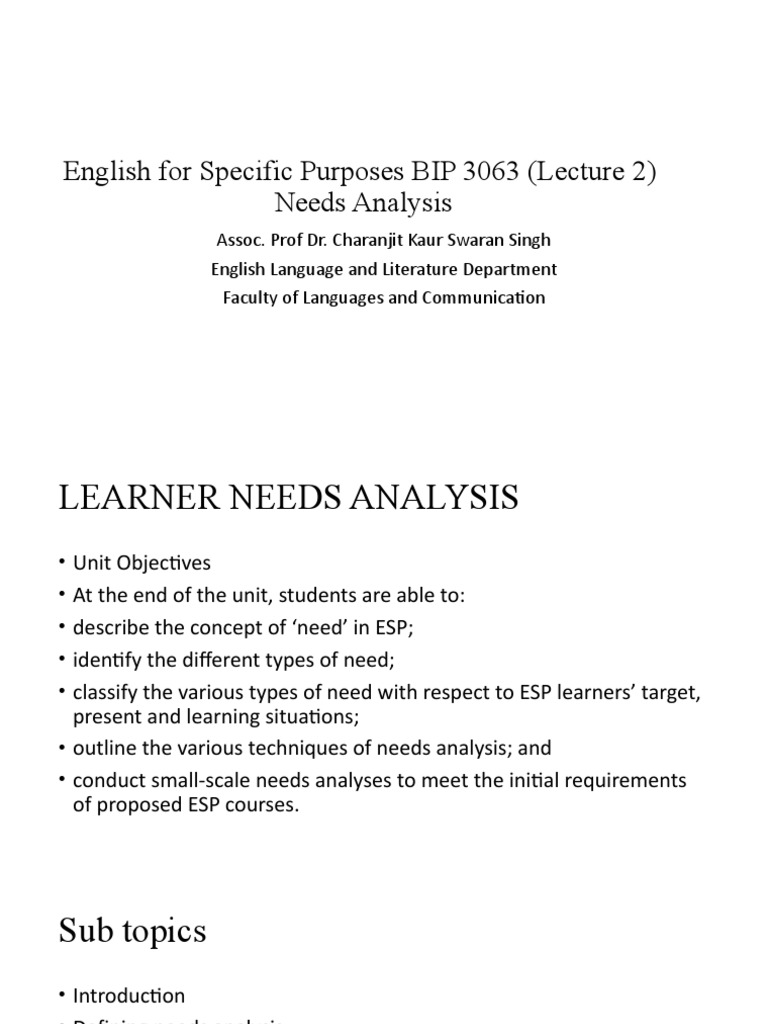 Identifying Learner Needs in ESP | PDF | Learning | Information