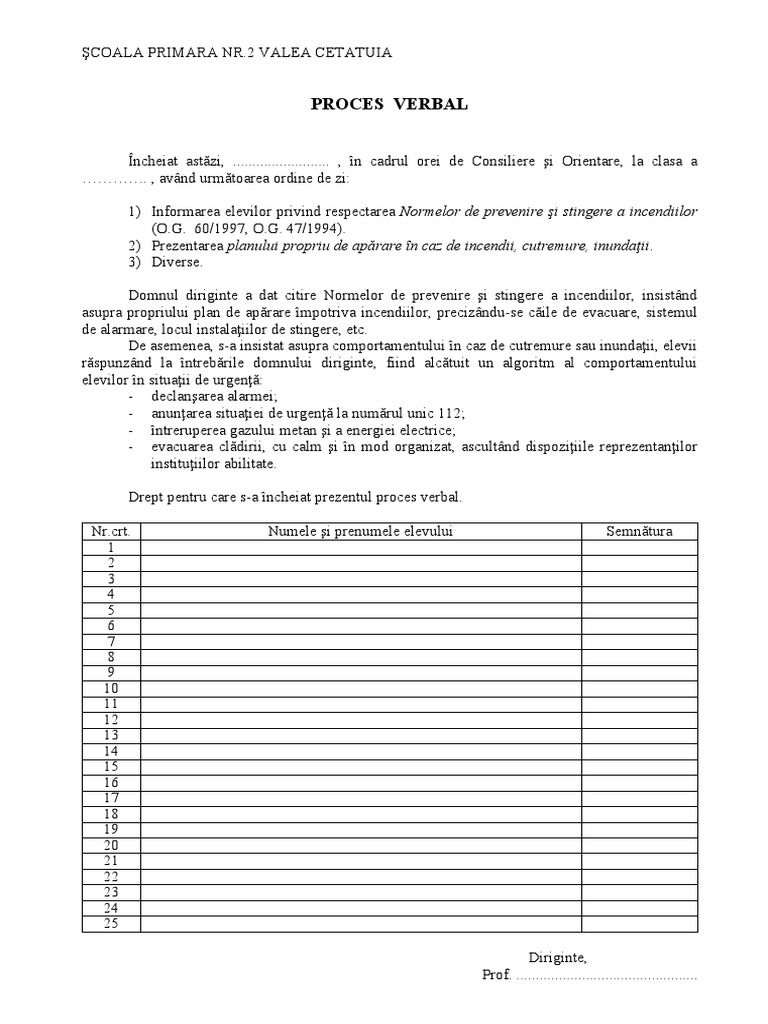 Proces Verbal Consiliere Si Orientare | PDF