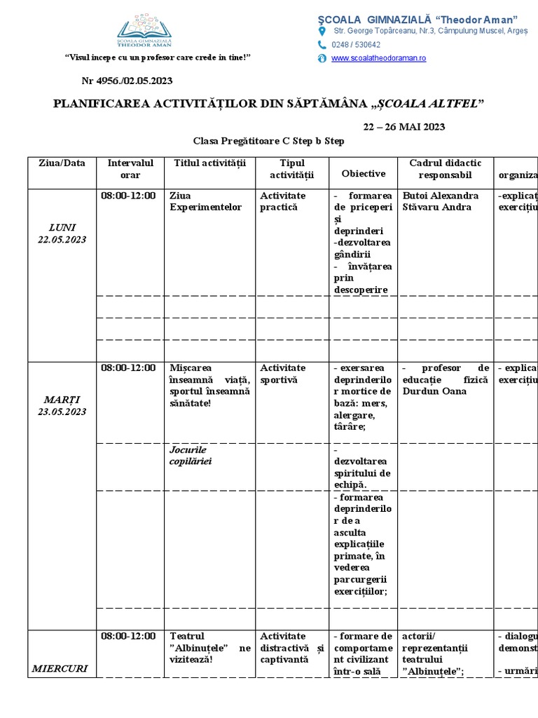 Planificare_activitati_SCOALA_ALTFEL | PDF