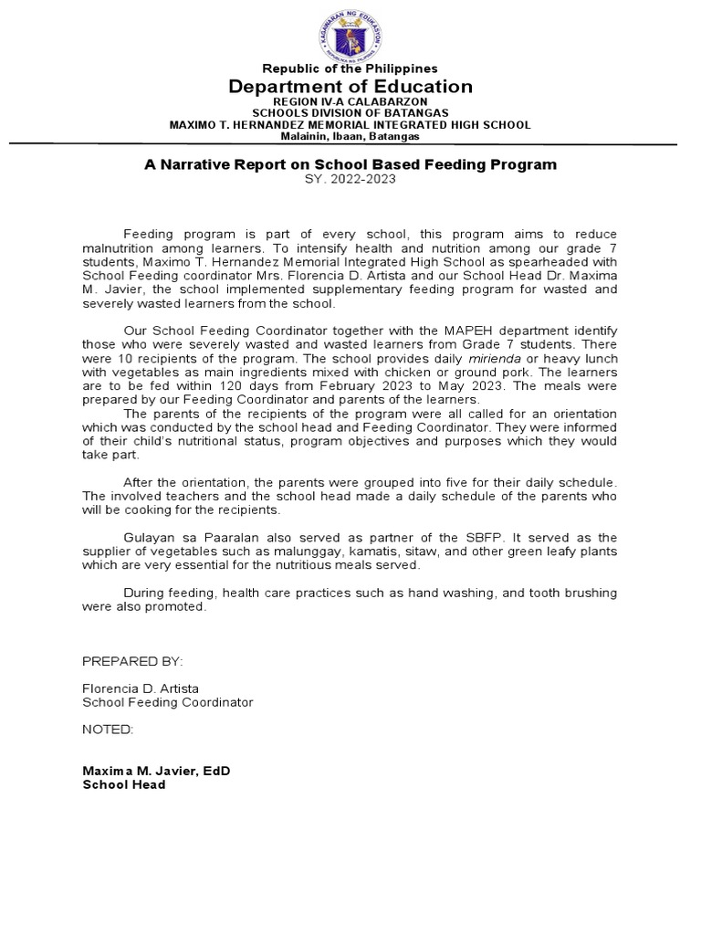 Feeding Program Narrative | PDF | Food And Drink | Nutrition
