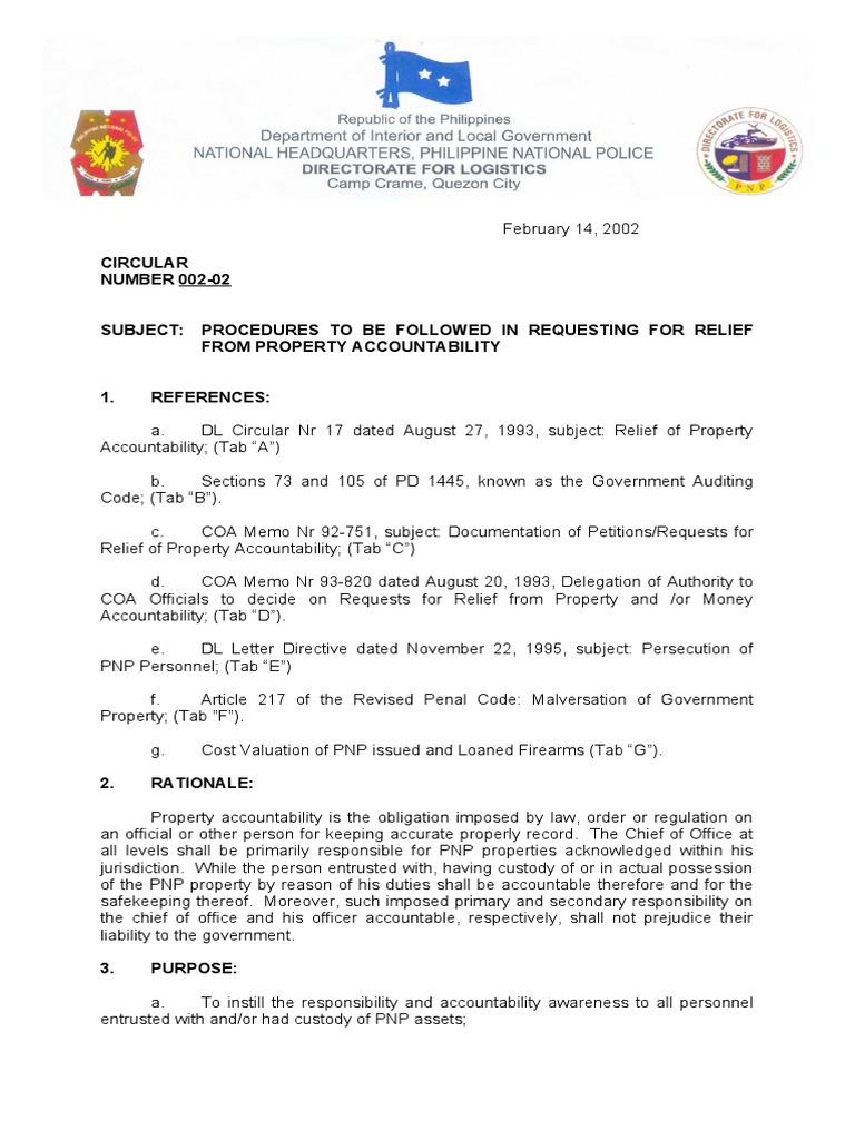 MC 002-02 Relief of Accountability | PDF | Legal Liability | Property
