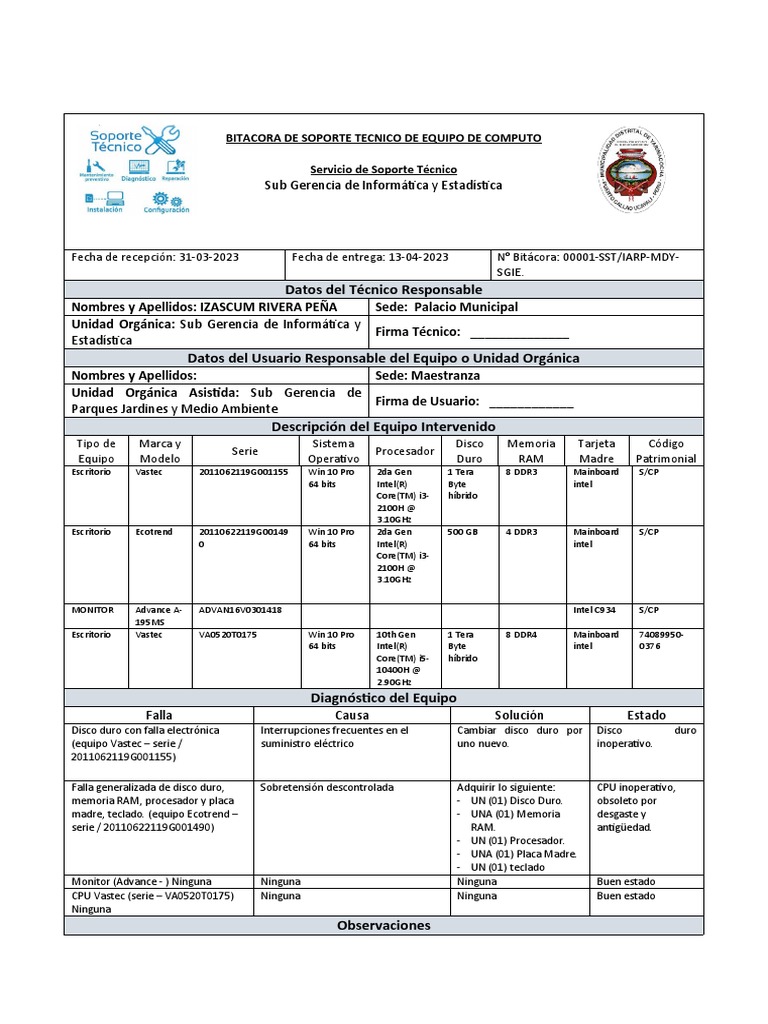 Bitacora PC'S 00001 Sgpjma | PDF | USB | Unidad de estado sólido