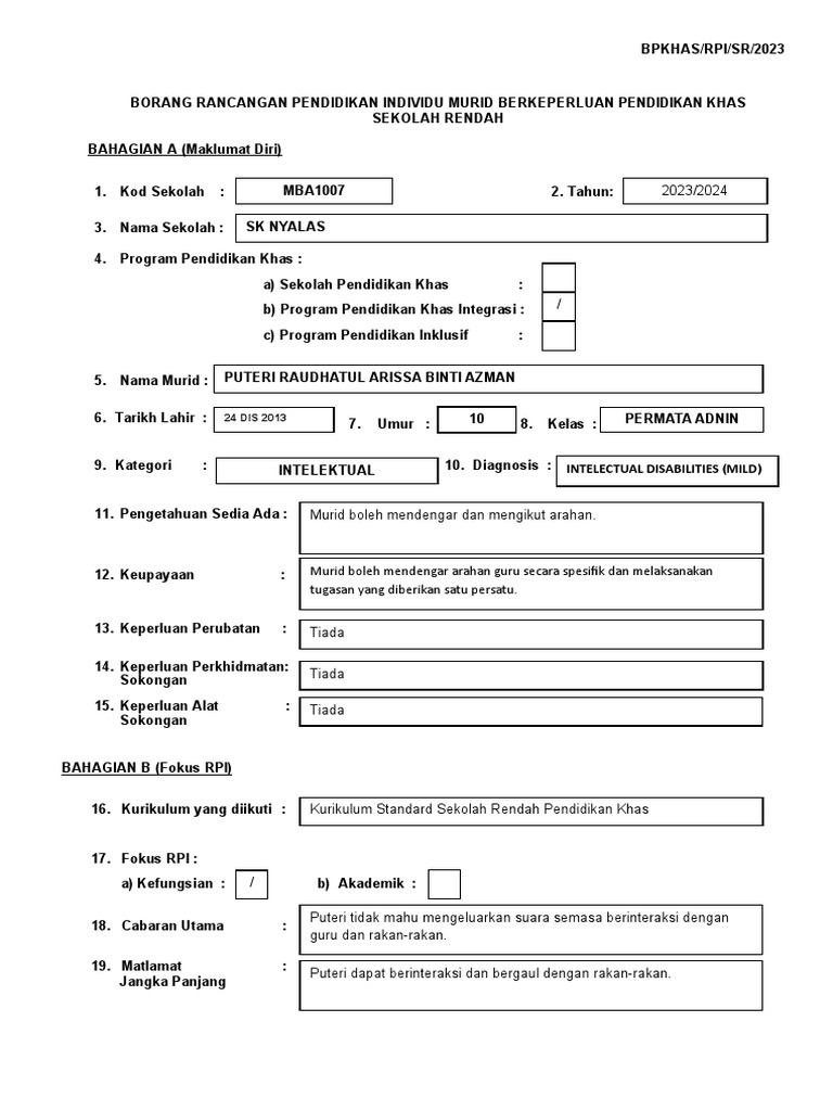Borang Rpi Puteri | PDF