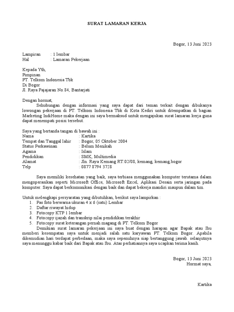 Surat Loker Kartika | PDF