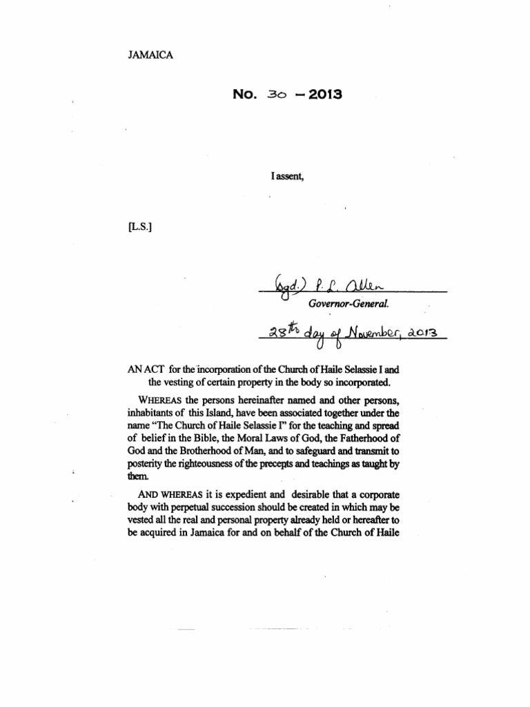 341 - The Church of Haile Selassie I (Incorporation and Vesting) Act ...