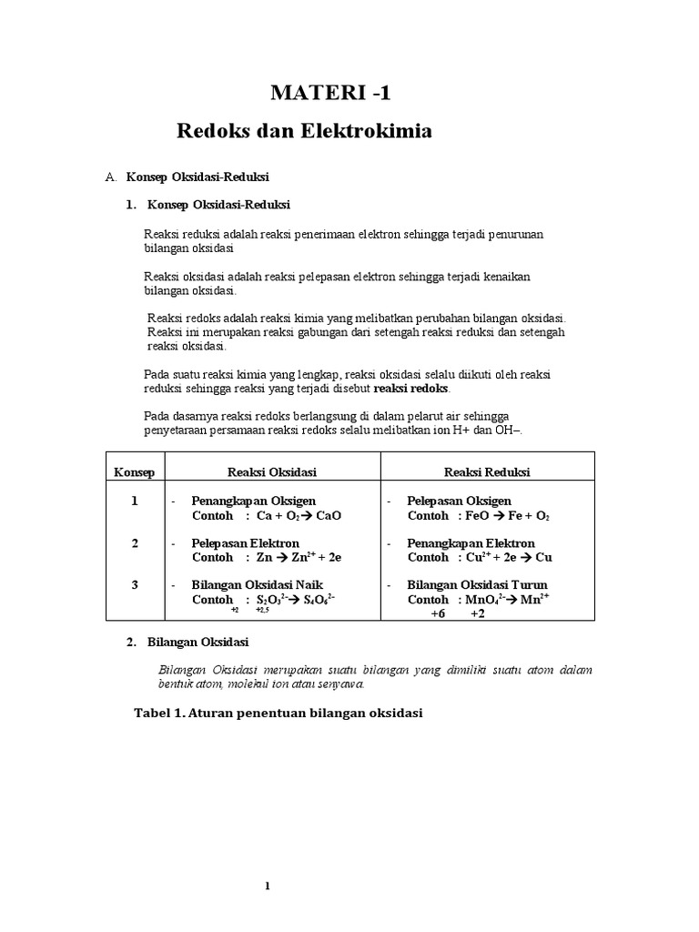 MATERI-1 (Pengertian Redoks Dan Bilangan Oksidasi) | PDF
