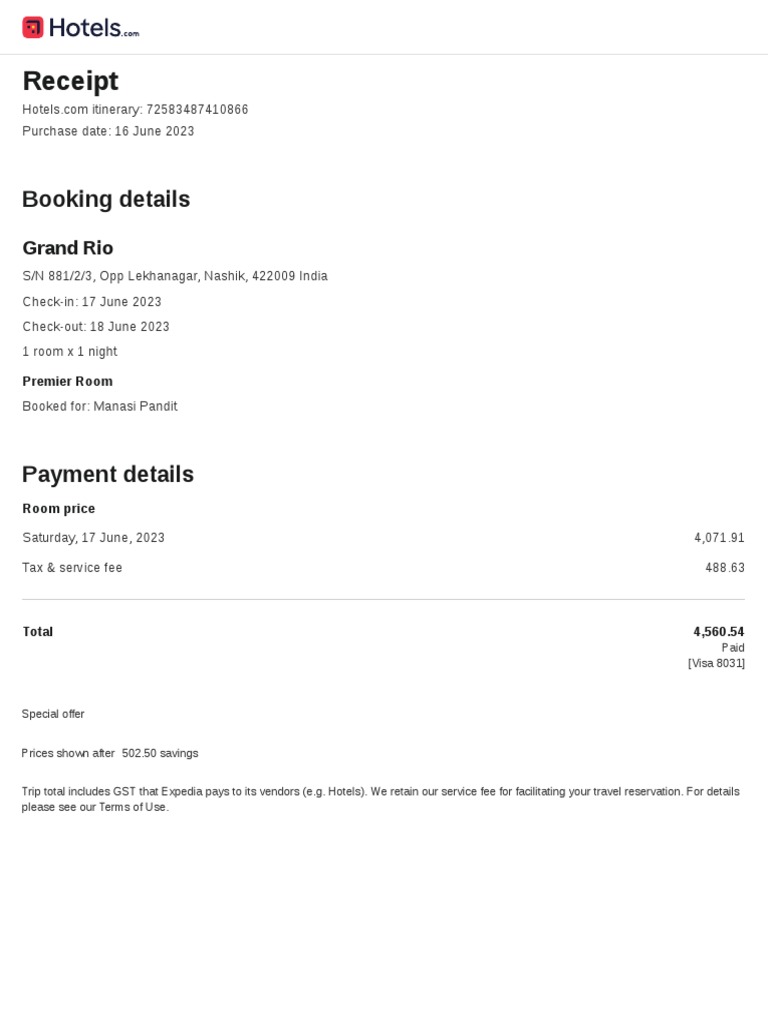 Receipt: Booking Details | PDF