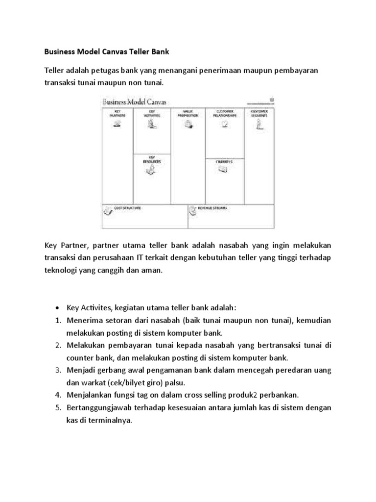 Business Model Canvas Teller Bank | PDF