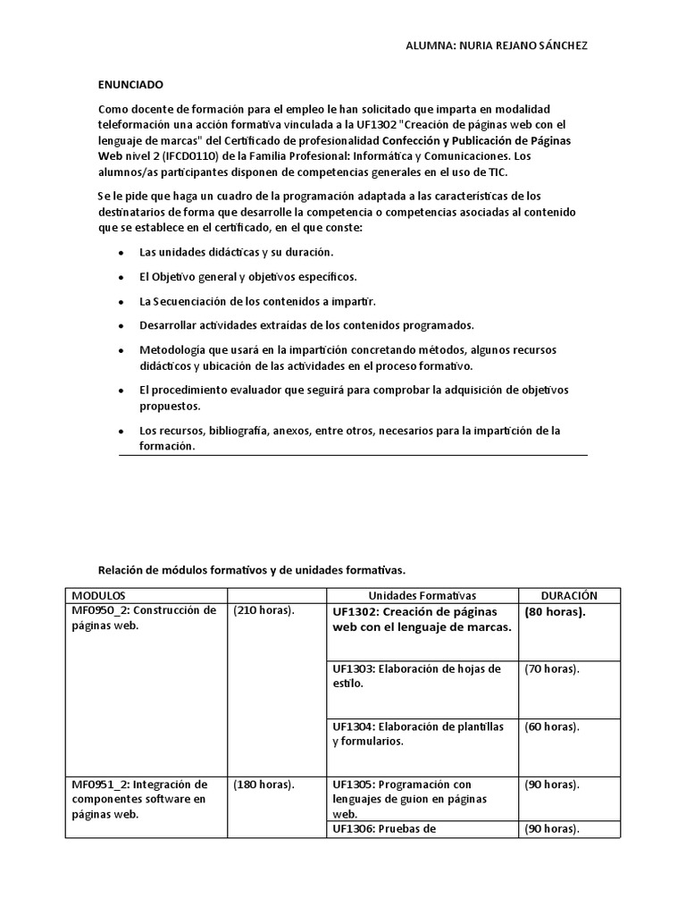 Caso Práctico Tema 3. Elaboración de La Programación de Una Acción Formativa | PDF | Usabilidad ...