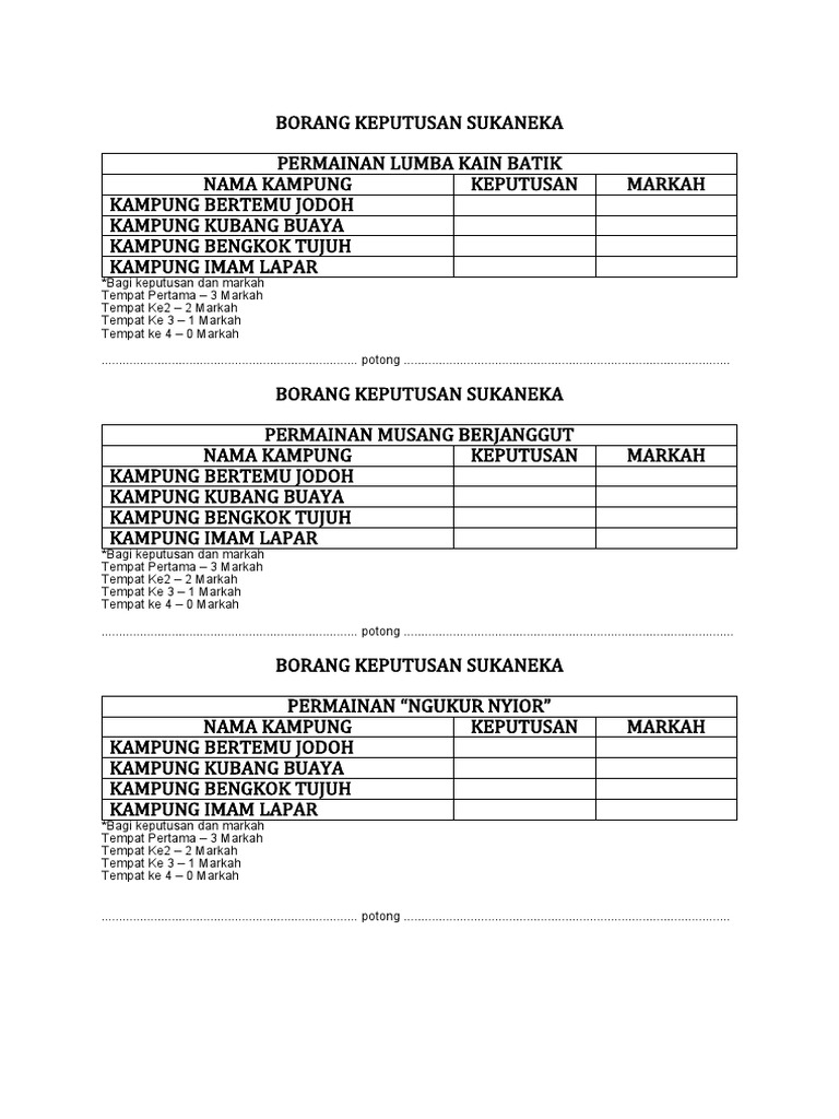 Borang Keputusan Sukaneka | PDF