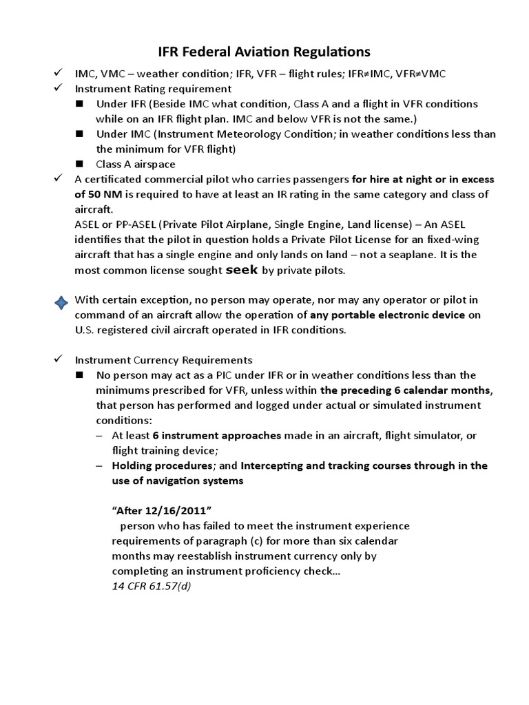 IFR Federal Aviation Regulations | PDF | Instrument Flight Rules ...