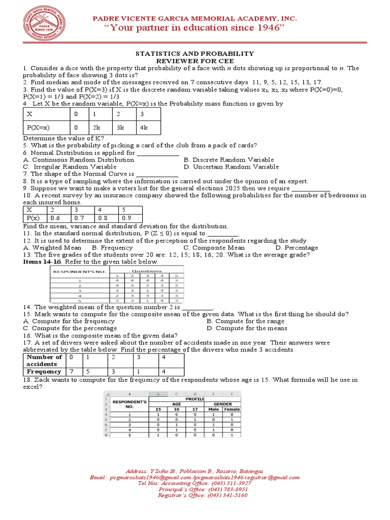 Stat and Probab | PDF | Probability Distribution | Random Variable