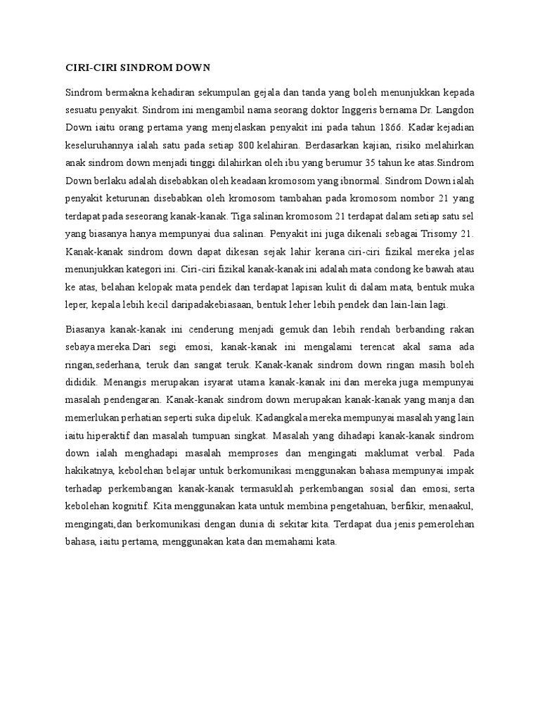 Ciri2 Sindrom Down Ngan Penutup | PDF