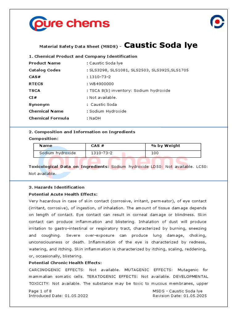 Caustic Soda Lye | PDF | Sodium Hydroxide | Acid