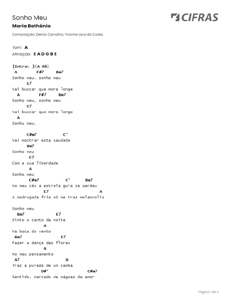 CIFRAS Cifra Maria-Bethania Sonho-Meu | PDF