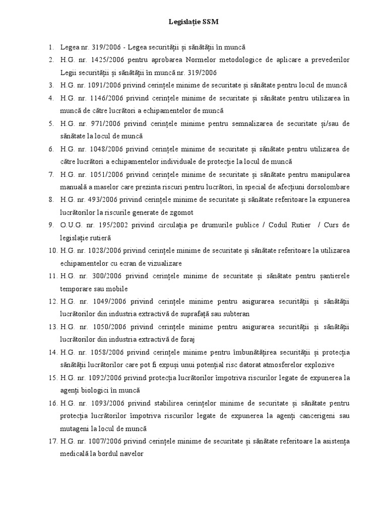 Legislatie - Proiect SSM | PDF